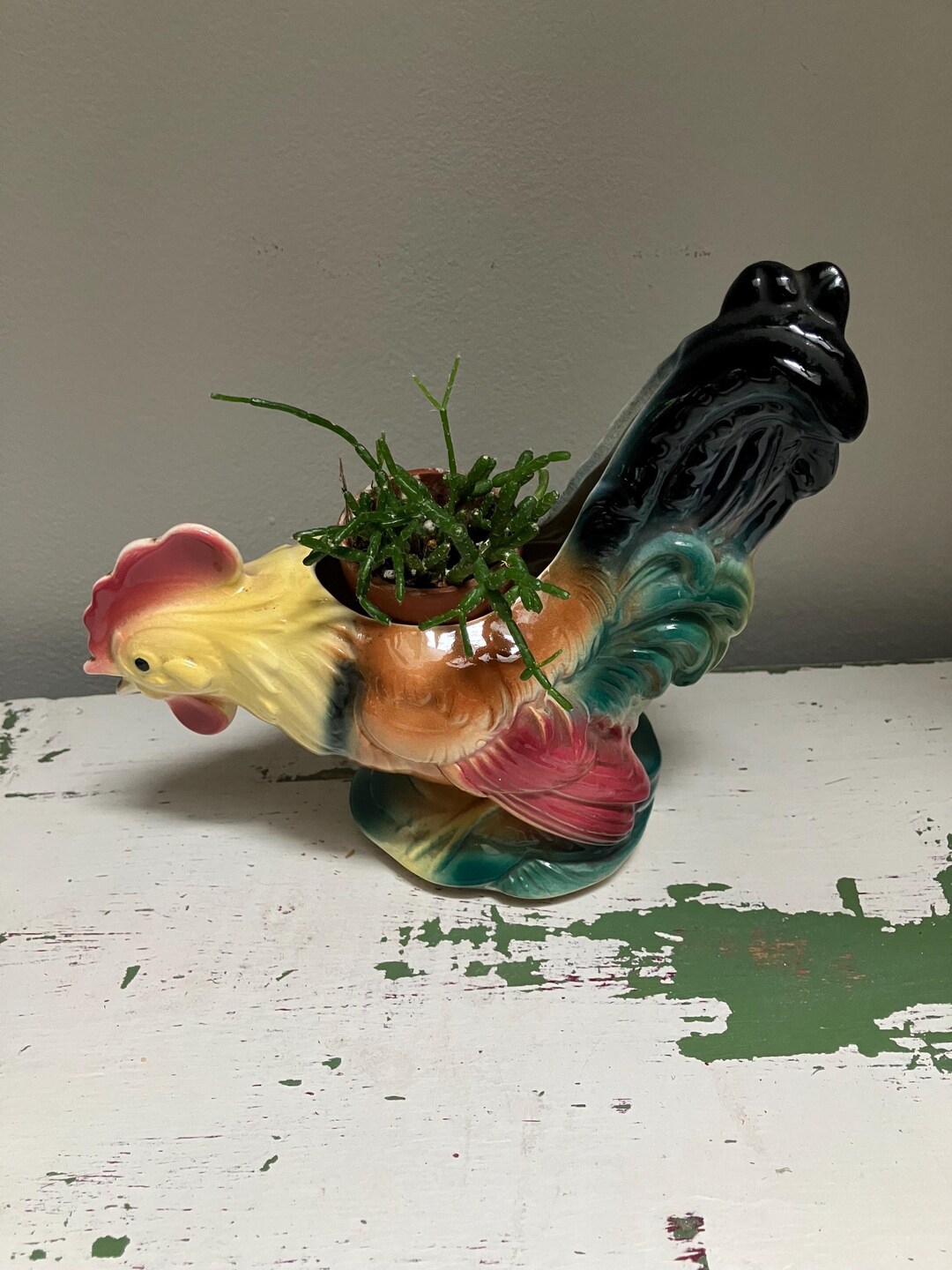 Vintage Pair of Rooster Planters | Matching Mantel Accent Poultry ...