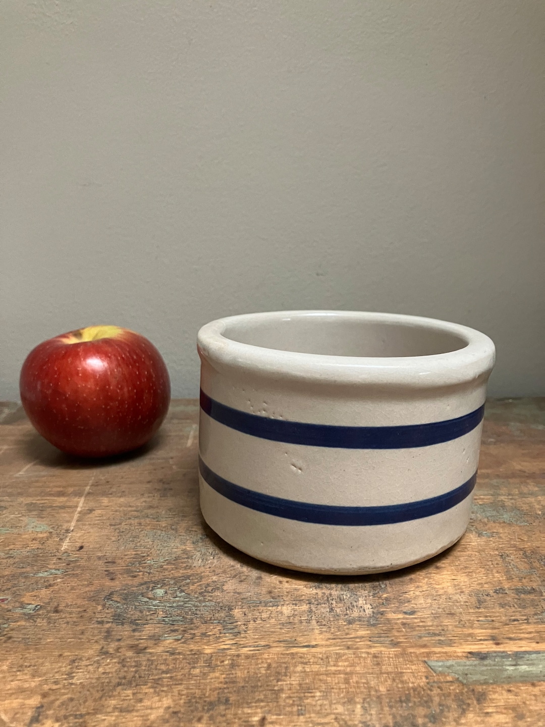 Vintage Crock Blue Band Stoneware Crock Blue Striped Country Roseville ...