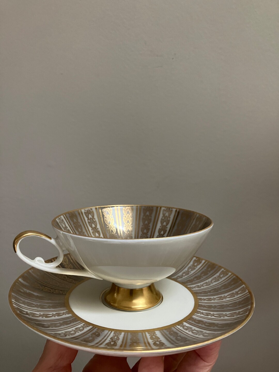 Vintage West German Teacup | Modern White and Gold Porcelain Teacup ...