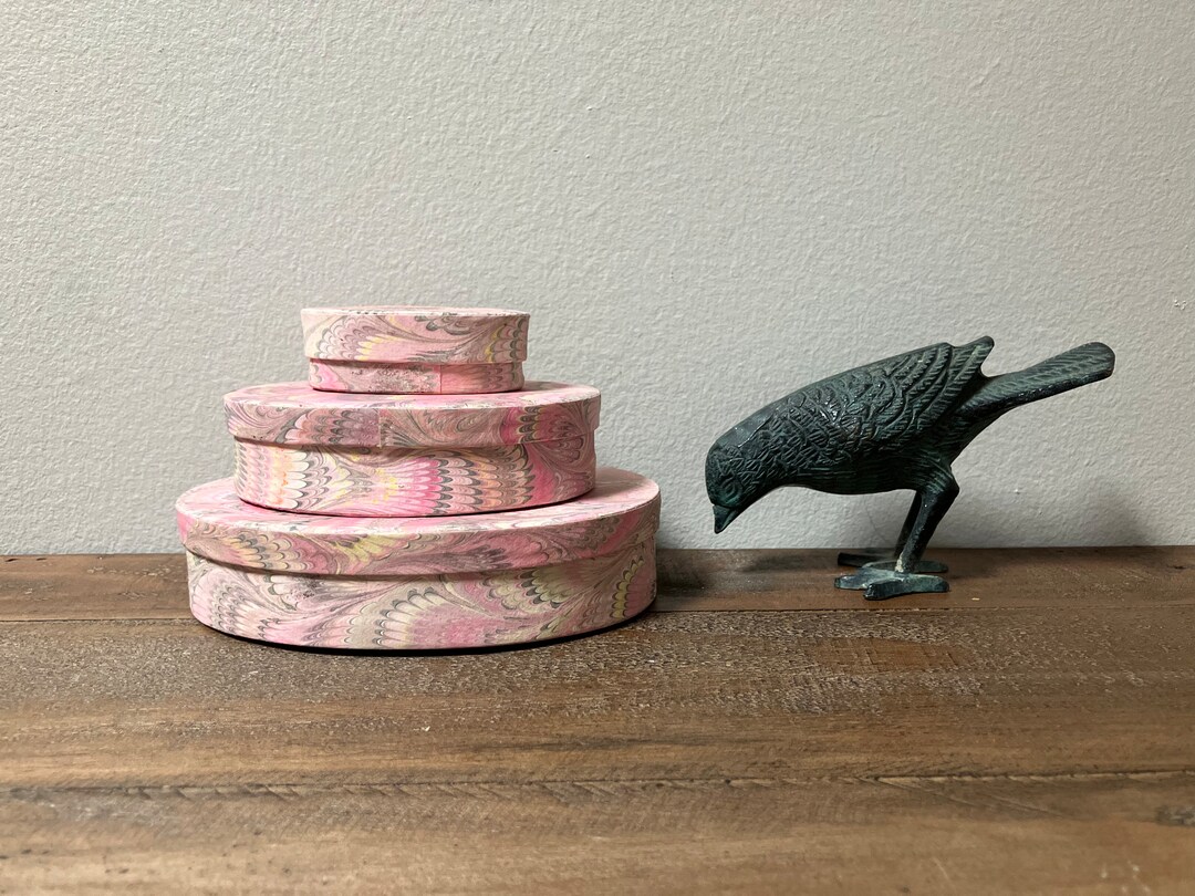 Handmade Marbleized Paper Boxes Set of 3 Italian IL Papiro Pink Boxes ...