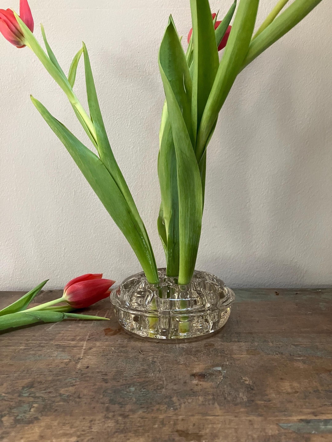 Vintage Glass Floral Frog | Heavy Thick Floral Frog | Flower ...