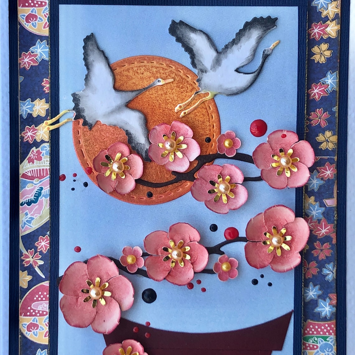 Japanese Style Card, Sakura Card, Cherry Blossom Card,cranes, Japanese ...