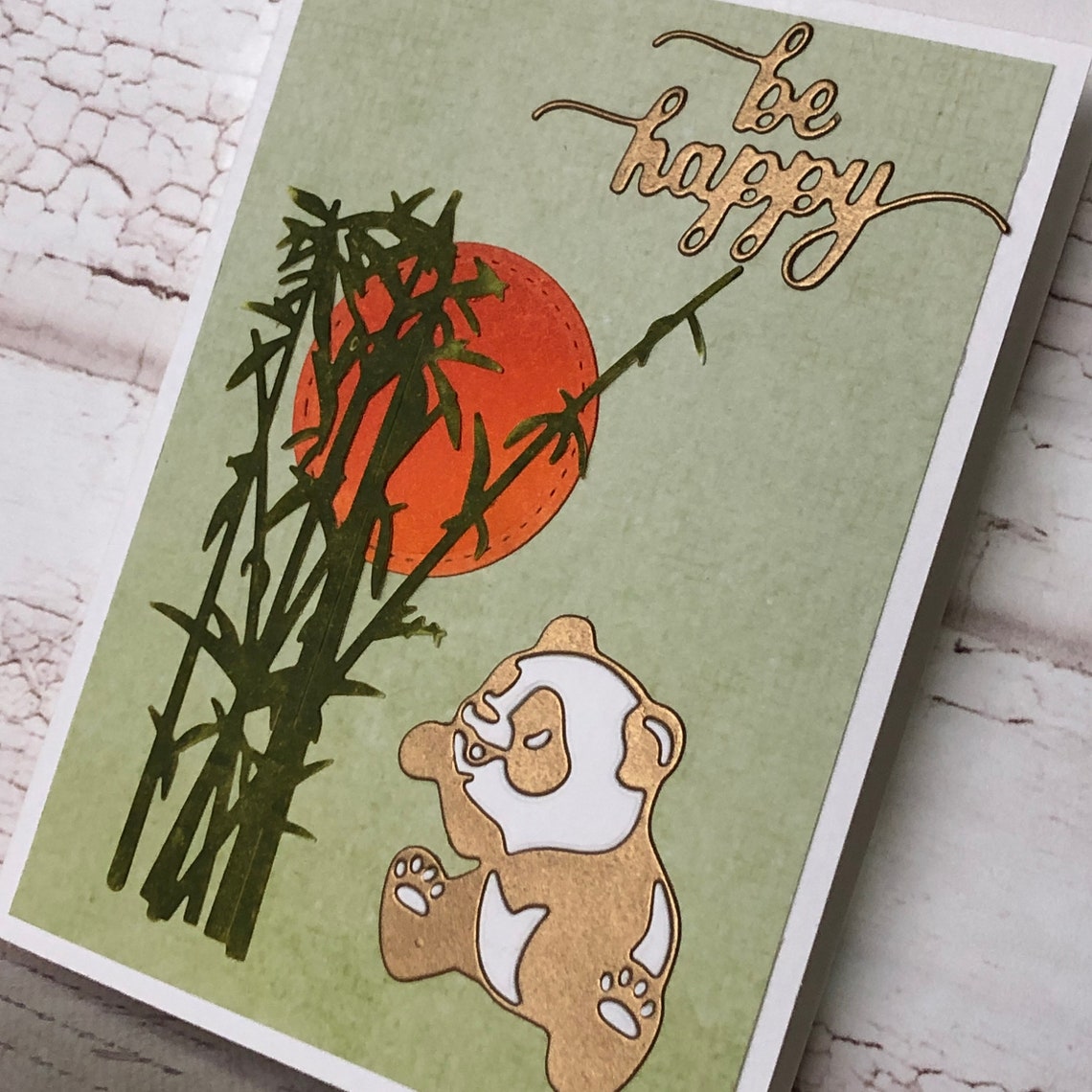 Handmade Panda and Bamboo Card, Be Happy Greeting Card , All Occasions ...
