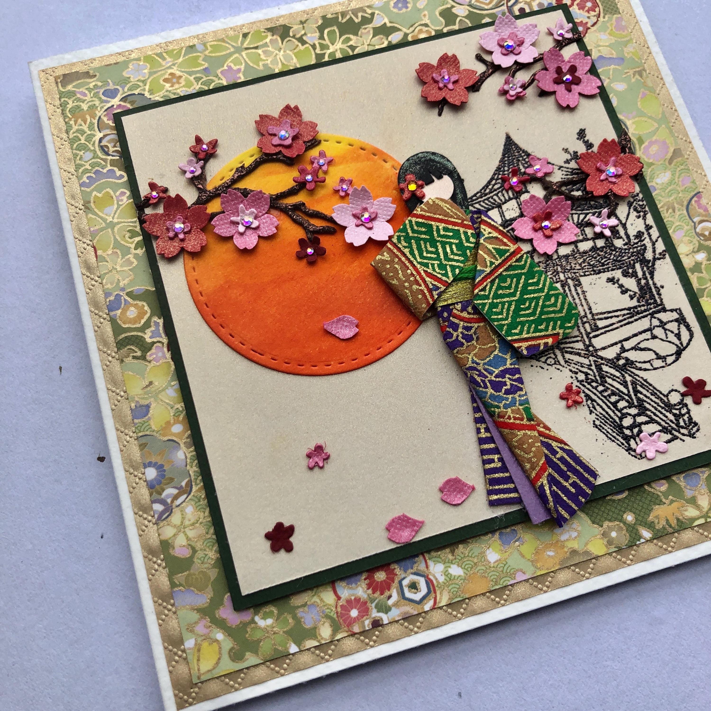 Cherry Blossom Card,japanese Style Card, Origami Doll Card, All ...