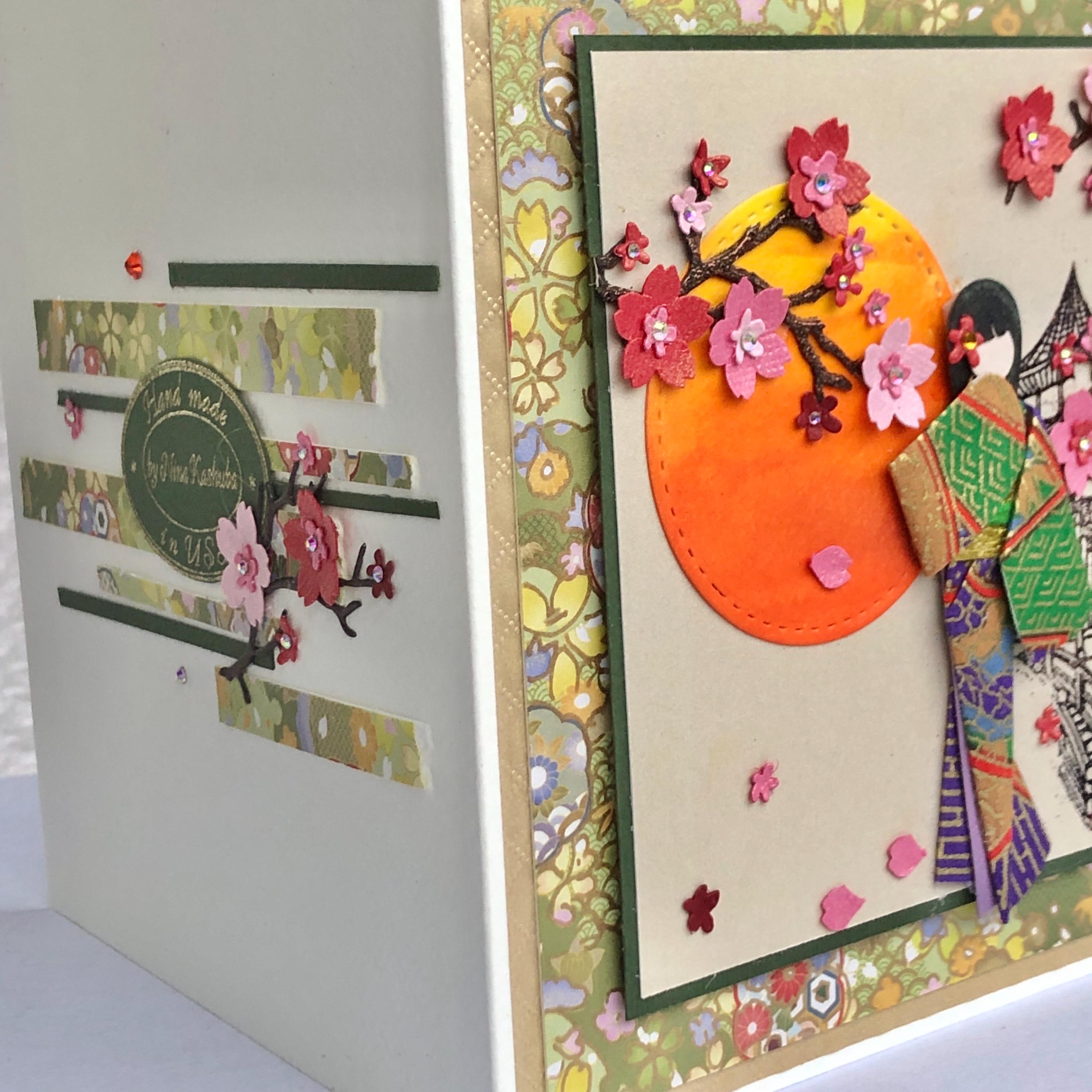 Cherry Blossom Card,japanese Style Card, Origami Doll Card, All ...