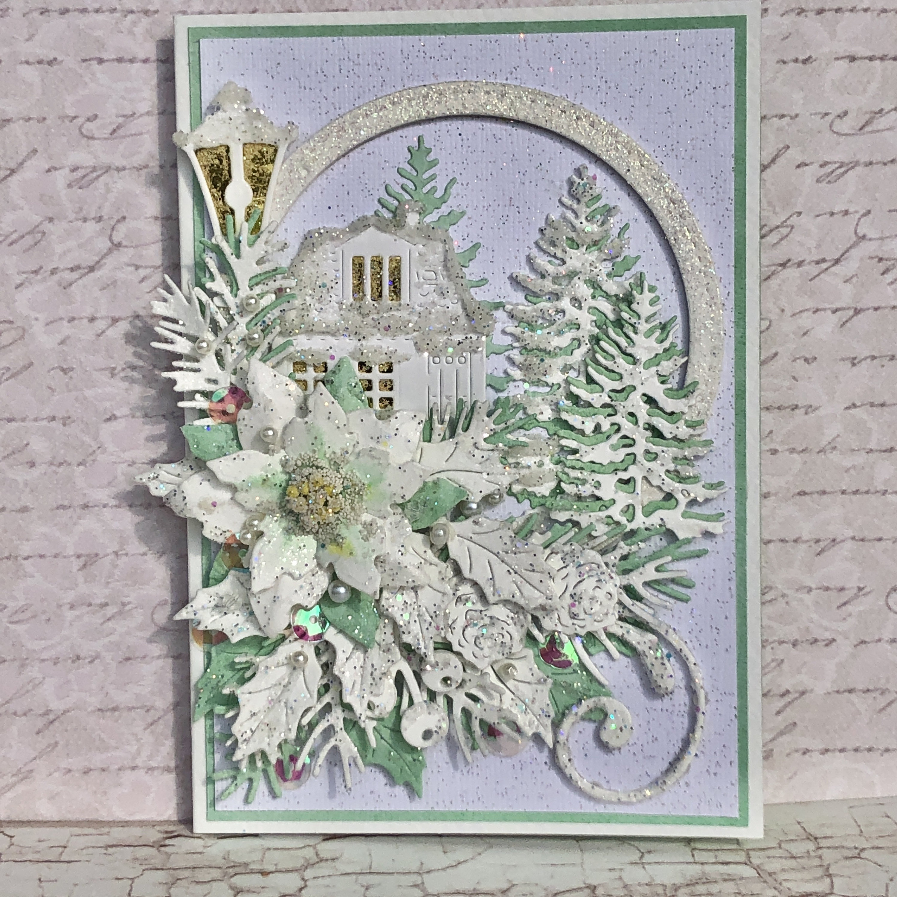 Merry Christmas Handmade Greeting Card, Christmas Trees, Poinsettia ...