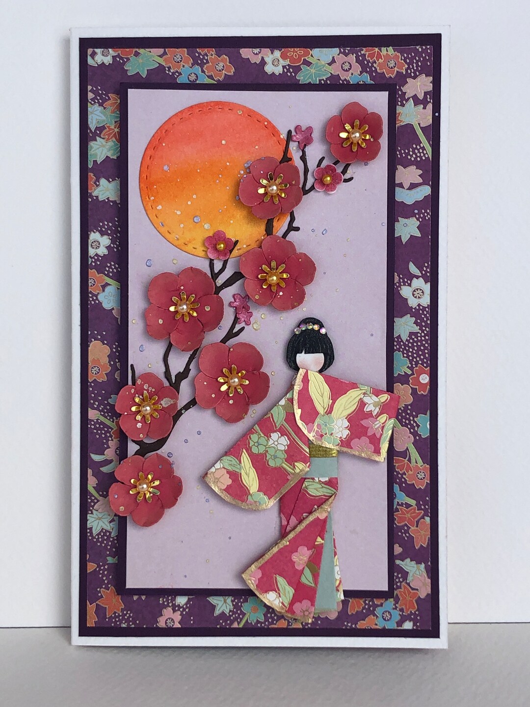 Cherry Blossom Card,japanese Style Card, Origami Doll Card,all ...