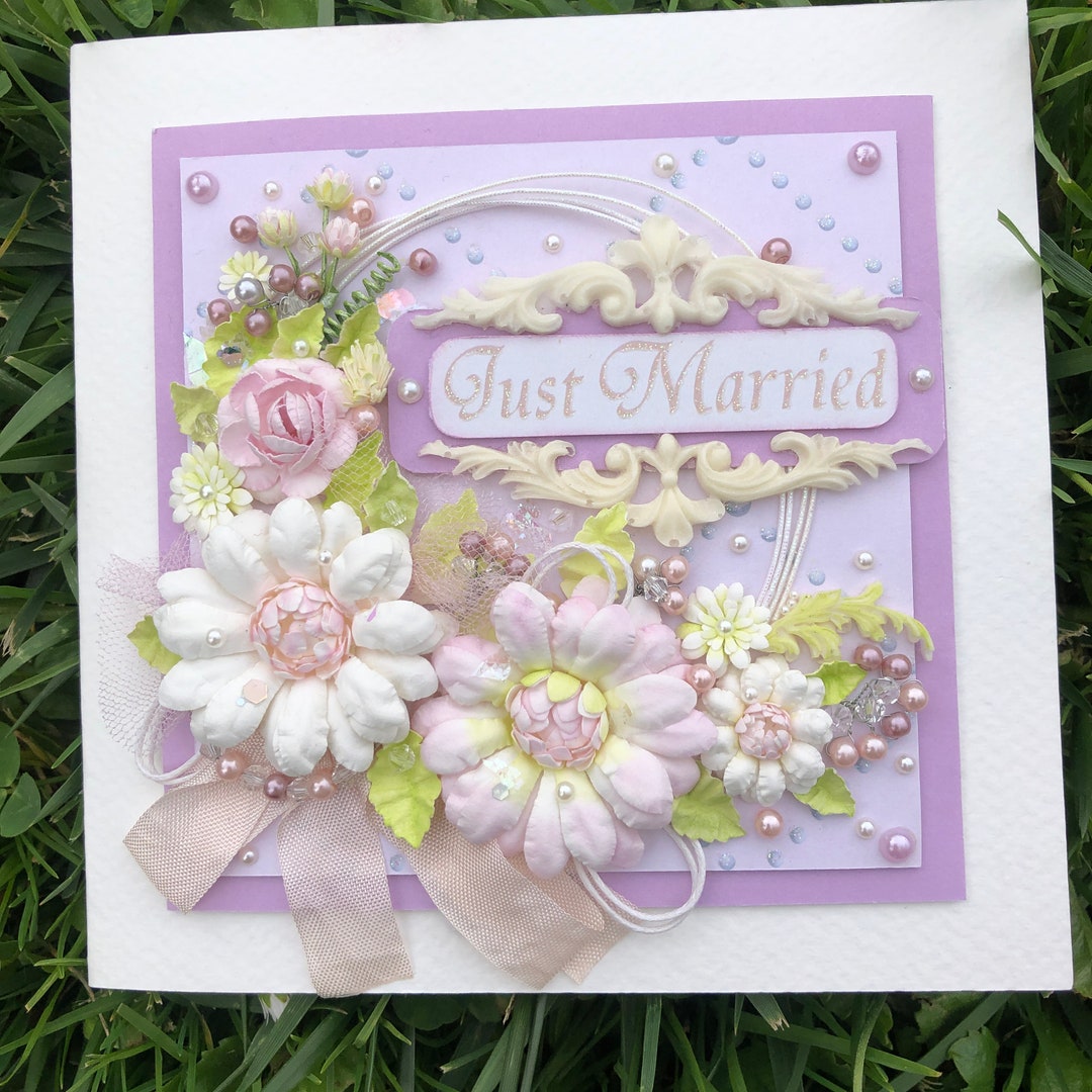 Just Married Handmade Greeting Card, Wedding Card, Luxury 3D Card, Pink ...