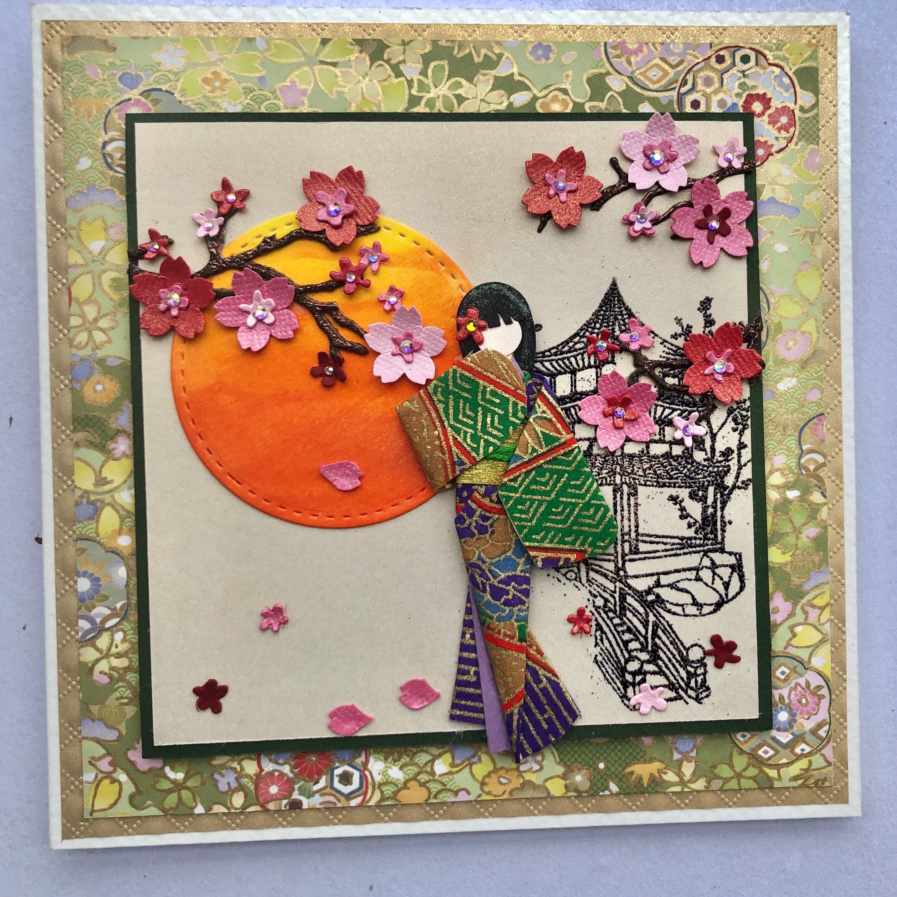 Cherry Blossom Card,japanese Style Card, Origami Doll Card, All ...