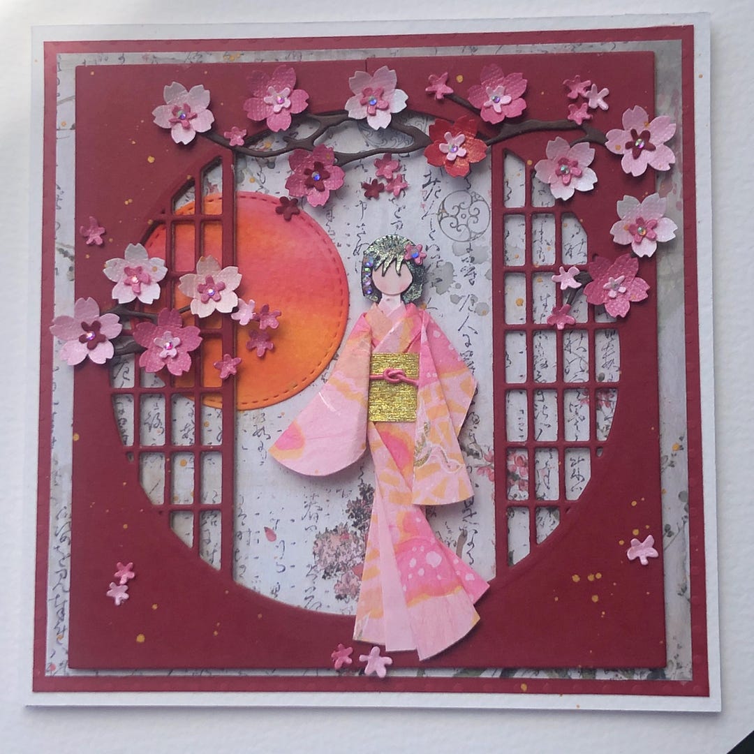 Cherry Blossom Card,japanese Style Card, Origami Doll Card, All ...