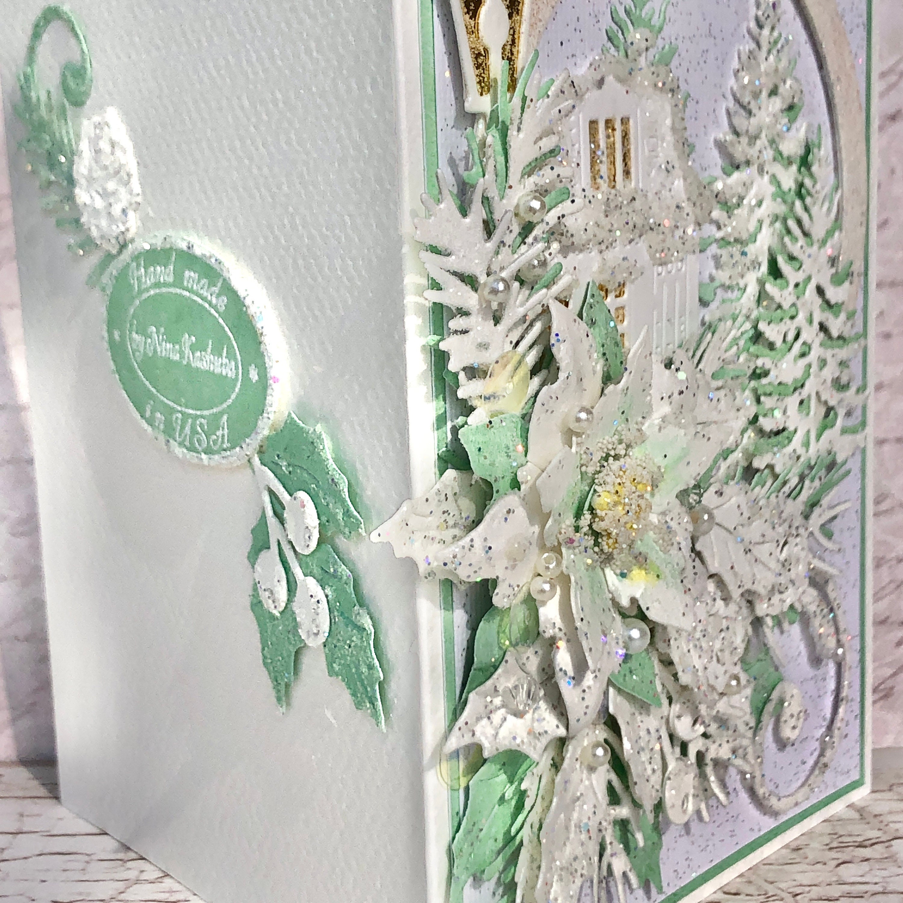 Merry Christmas Handmade Greeting Card, Christmas Trees, Poinsettia ...