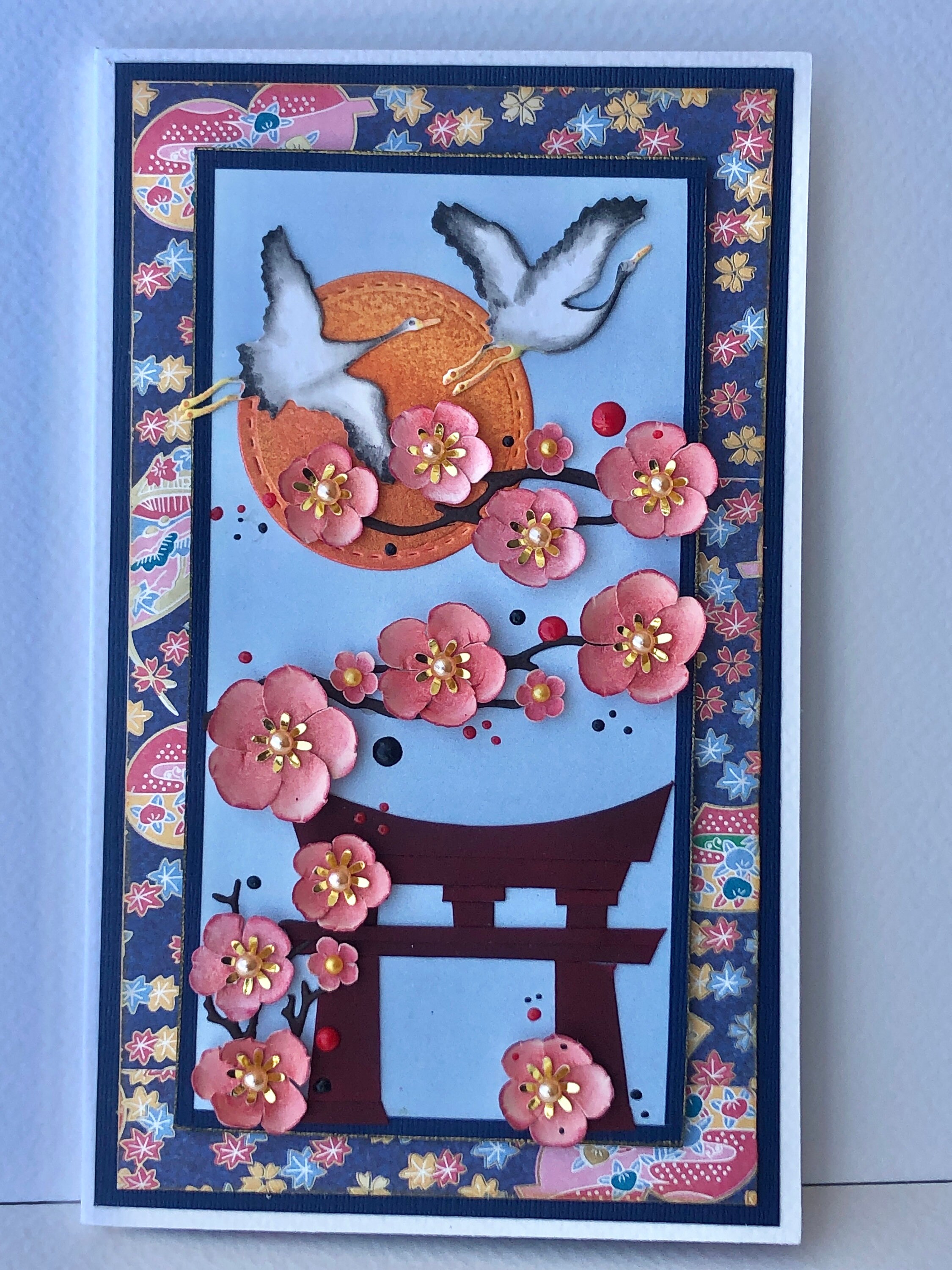 Japanese Style Card, Sakura Card, Cherry Blossom Card,cranes, Japanese ...