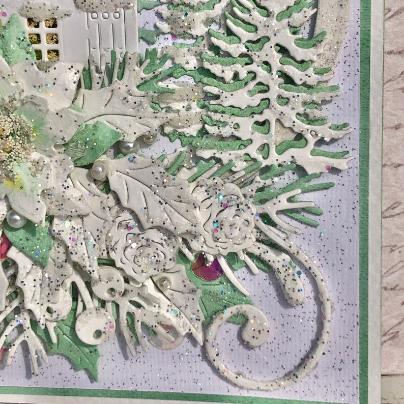 Merry Christmas Handmade Greeting Card, Christmas Trees, Poinsettia ...