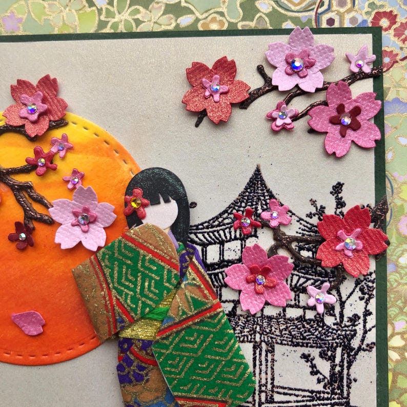 Cherry Blossom Card,japanese Style Card, Origami Doll Card, All ...