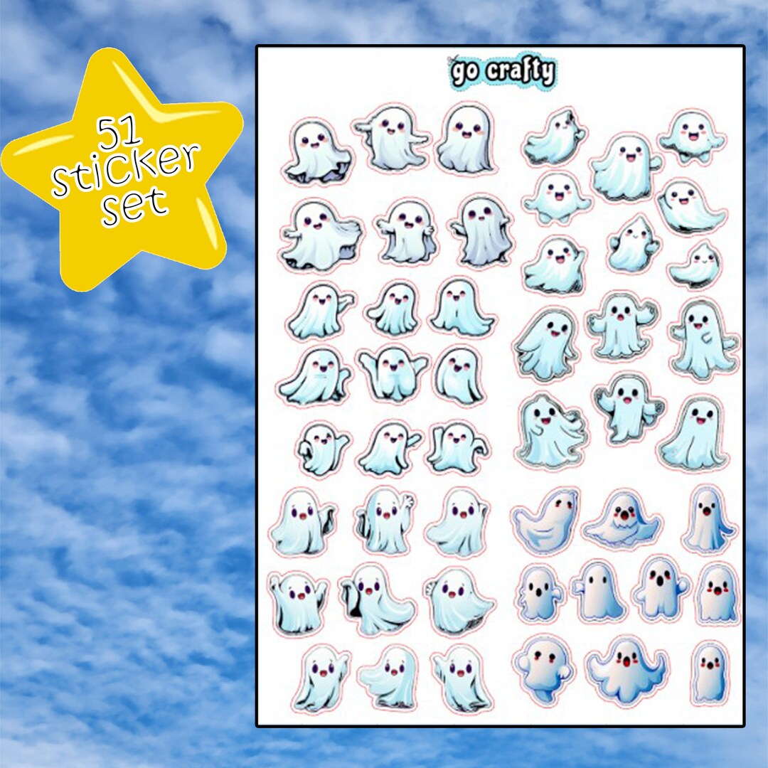 Halloween Cute Ghost Sticker Sheet, Ghost Stickers, Cute Ghosts ...