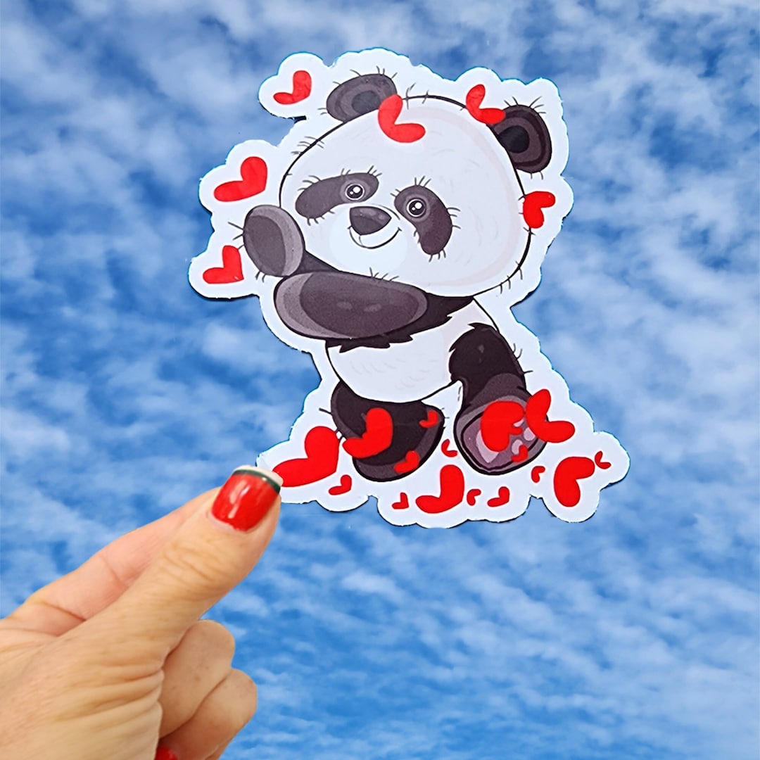 Panda Sticker, Cute Panda Sticker, Panda and Hearts Sticker, Valentine ...