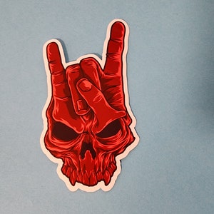 Devil Horns Skeleton Skull Sticker, Rock on Skull Sticker, Metal Rock ...