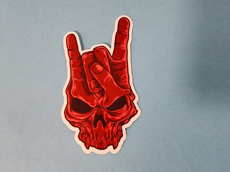 Devil Horns Skeleton Skull Sticker Rock on Skull Sticker - Etsy