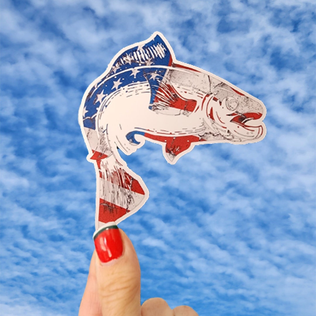 Bass Fish Sticker, Fishing Sticker, American Flag Fish, Patriot Sticker ...