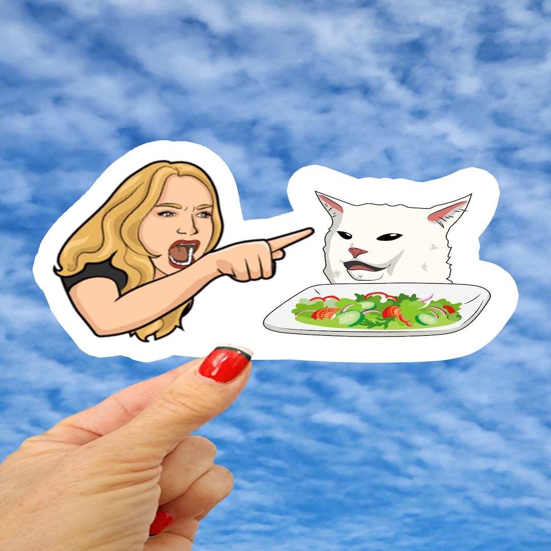 Confusing Cat at Dinner Meme Sticker, Woman Yelling at Confused Cat ...