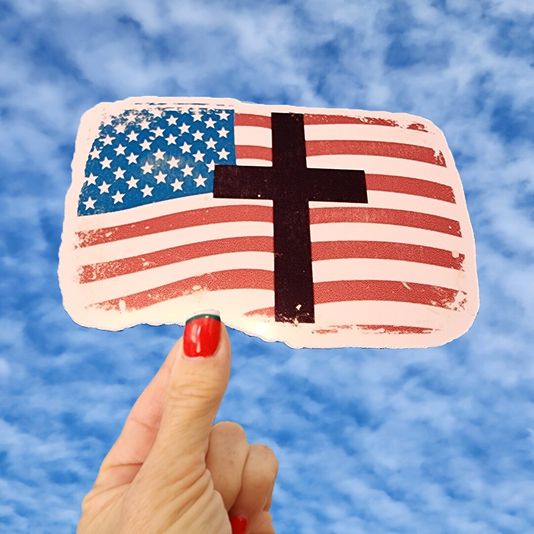 American Flag Cross Sticker, Flag and Cross Sticker, American Christian ...