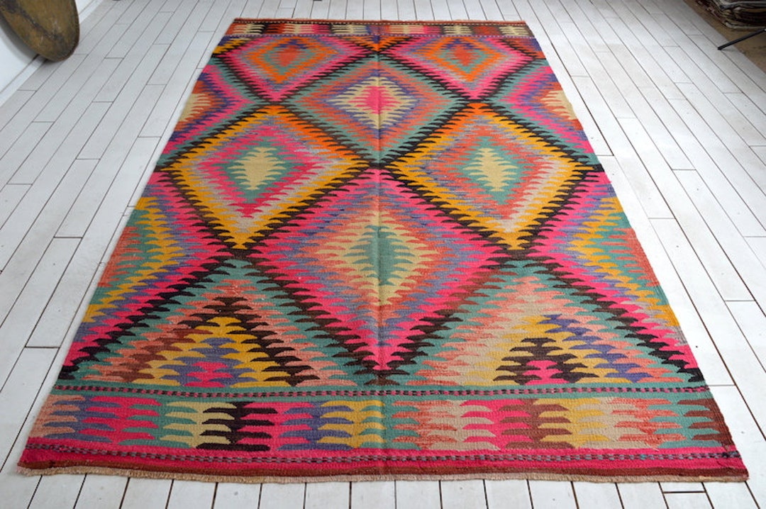 Bohemian Kilim Rug, 5.7 Ft X 8.7ft, 177x268 Cm, Anatolian Kilim Rug ...