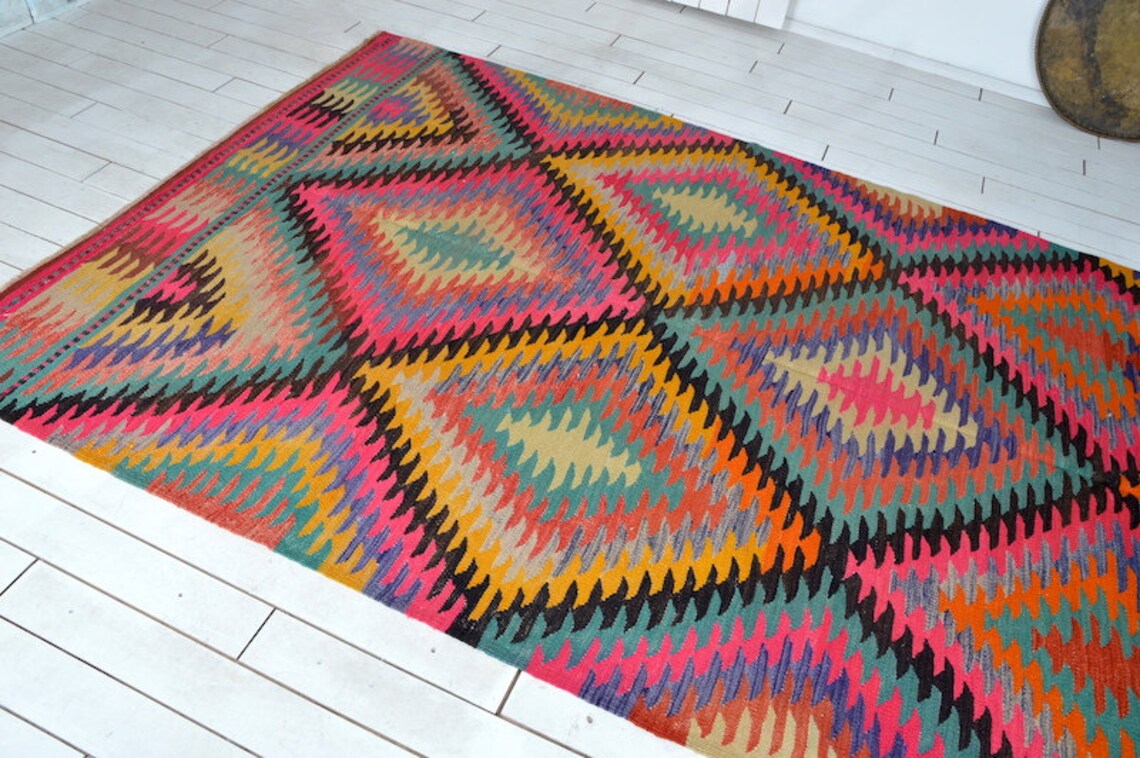 Bohemian Kilim Rug 5.7 ft x 8.7ft 177x268 cm Anatolian | Etsy