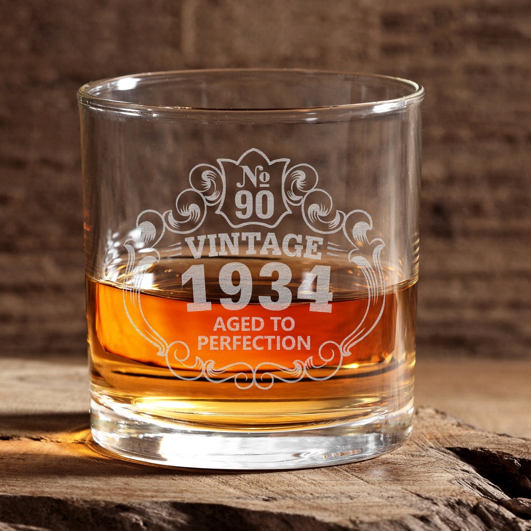 90th Birthday Engraved Whiskey Glass Custom Engraved Rocks Glass ...