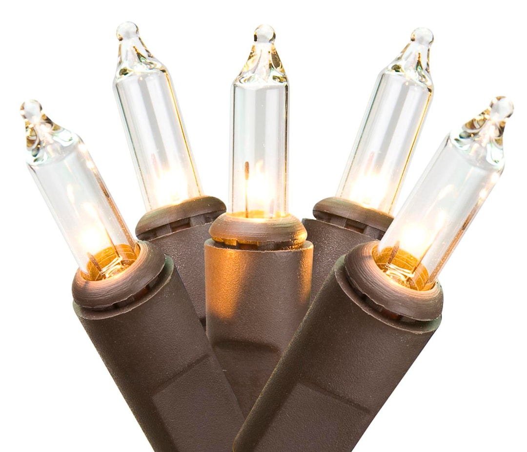 50 Count Light String / Strand / Set - Brown Cord - Clear Miniature ...