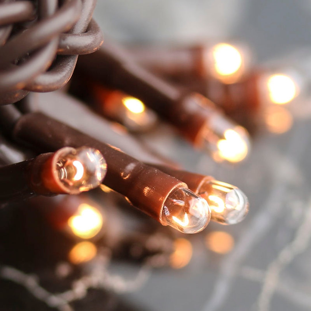 35 Count Light String / Strand / Set - Brown Cord - Clear Teeny Rice ...