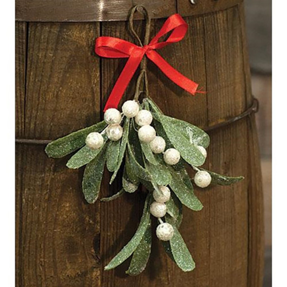 Floral Bunch Glittered Mistletoe With Red Bow 8 High - Etsy