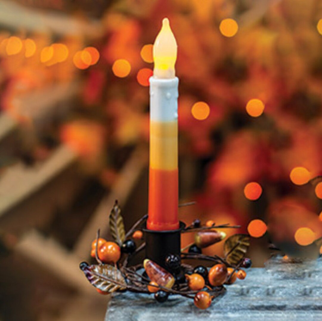 Candy Corn LED Battery Operated Taper Candle Light With TIMER 6" High ...