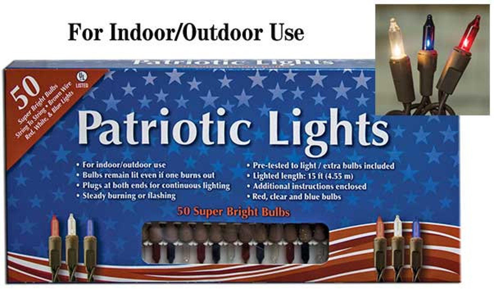 50 Count Light String / Strand / Set - Brown Cord - Red, Clear, Blue ...