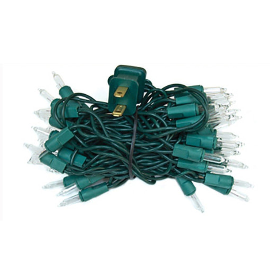 50 Count Light String / Strand / Set - Green Cord - Clear Miniature ...