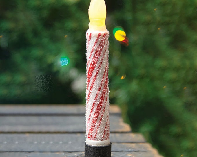 Frosty & Glittered Candy Cane LED Battery Operated Taper Candle Light 6 ...