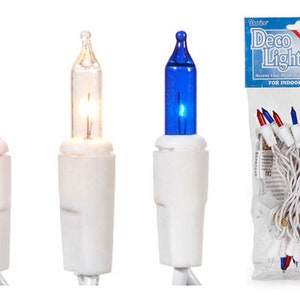 20 Count Light String / Strand / Set - White Cord - Red, Clear, Blue ...