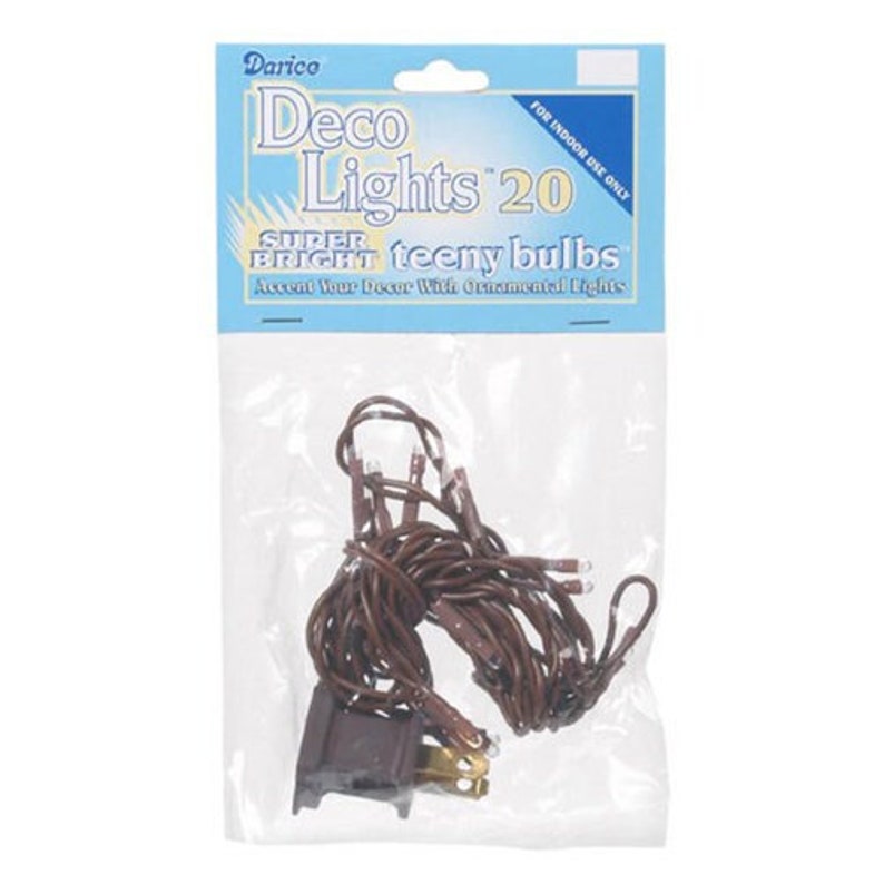 20 Count Light String / Strand / Set - Brown Cord - Clear Teeny Rice ...