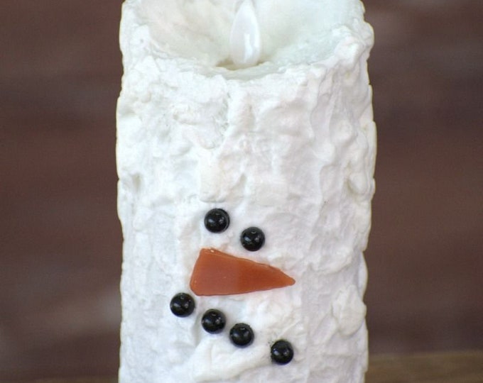 Snowman Bumpy White Moving Flame LED Battery Powered Pillar Candle With ...