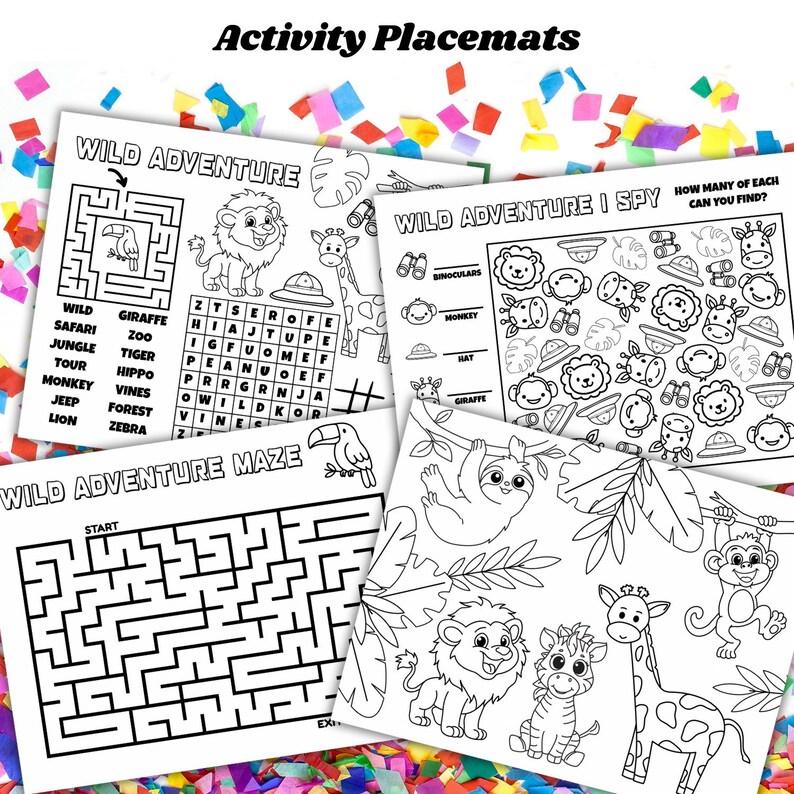 Safari Animal Activity Placemats | Printable Coloring Pages (digital ...