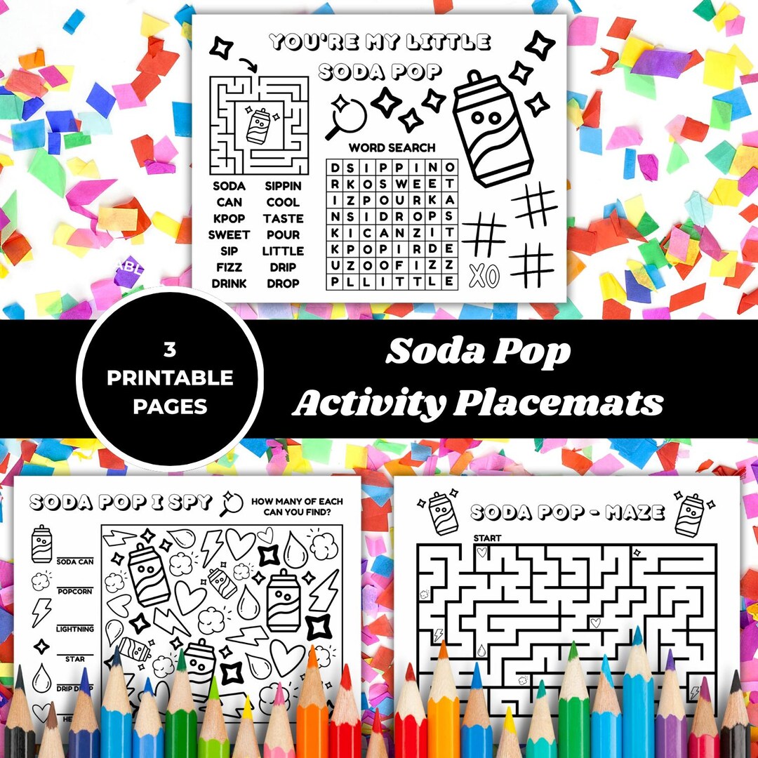 Soda Pop Activity Placemats | Kids Birthday Party Games (digital ...