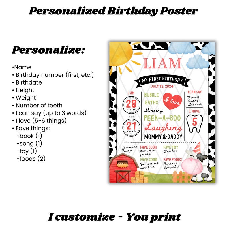 Personalized Birthday Sign | Farm Birthday Poster | Black White Red ...