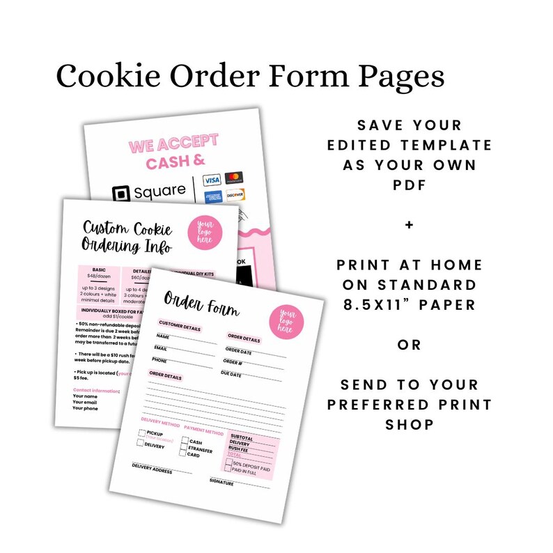 Editable Cookie Order Form Template | Canva, Square POS Sign (instant ...