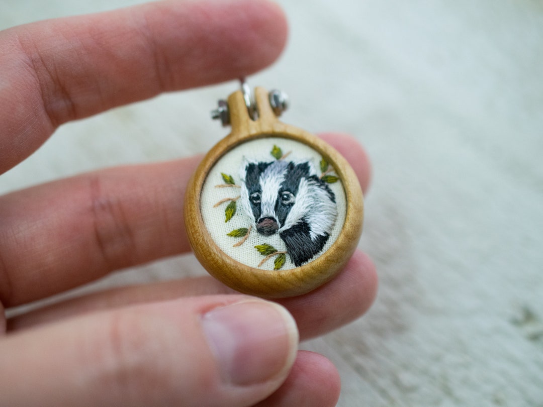 Hand Embroidered Necklace. Badger Embroidery. Hand Embroidered Jewelry ...