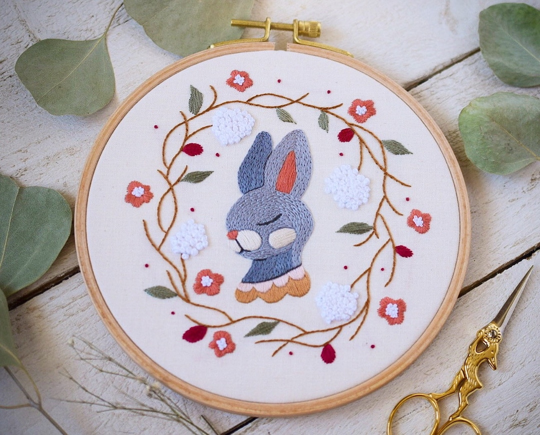 Dreaming Rabbit Original Embroidery. Hand Embroidery. Thread Painting ...