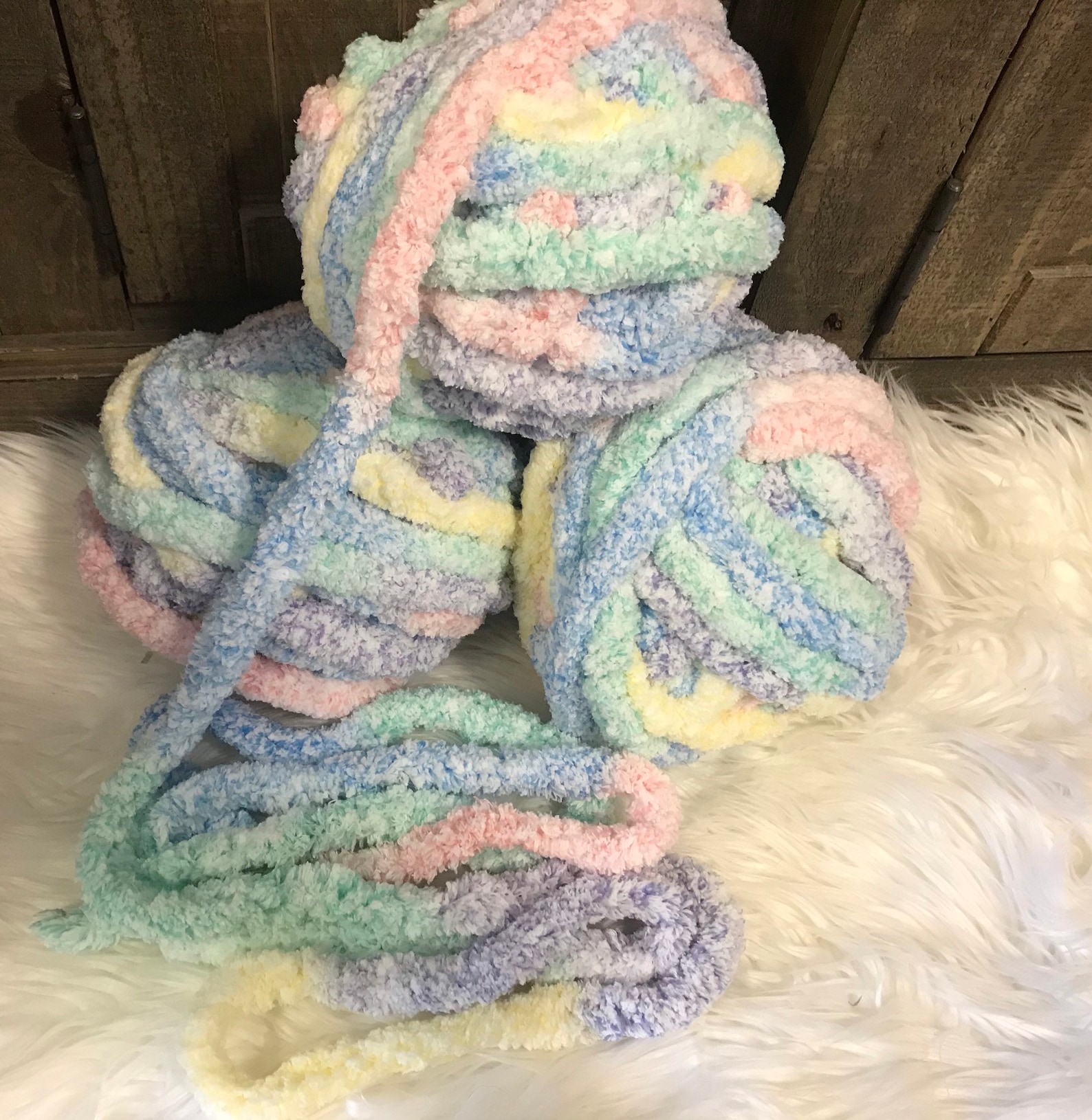 Rainbow Chunky Chenille Yarn Pastel Colors Multicolored - Etsy