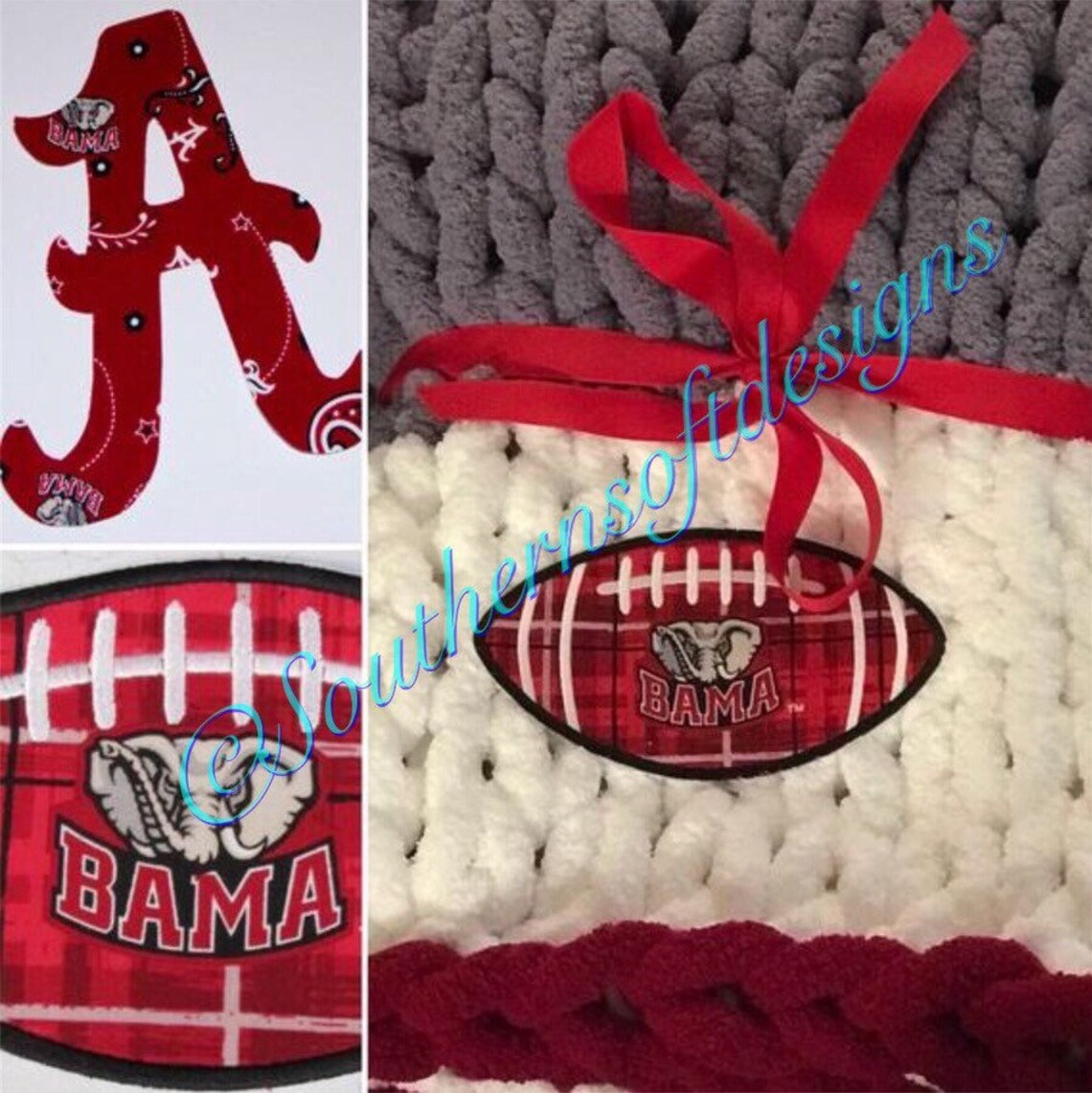 Alabama Blanket, Collegiate Blankets, Chunky Knit Blanket, Vegan Yarn ...