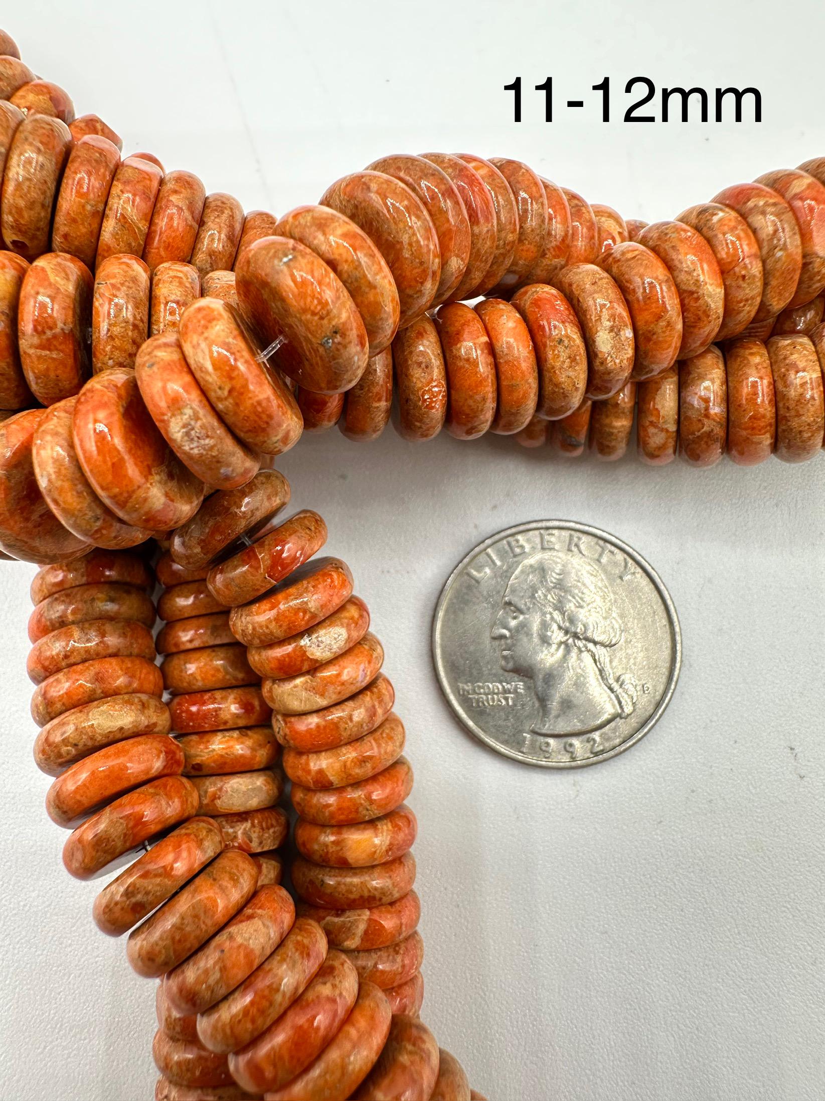 Apple Coral Wafer Rondell Beads - Sold by Size 8-9mm, 11-12mm, 12-13mm ...