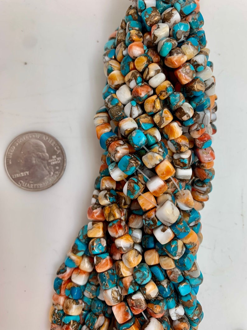 Kingman Turquoise/ Spiny Oyster Shell/ Bronze/ 5-6mm Cubes / - Etsy