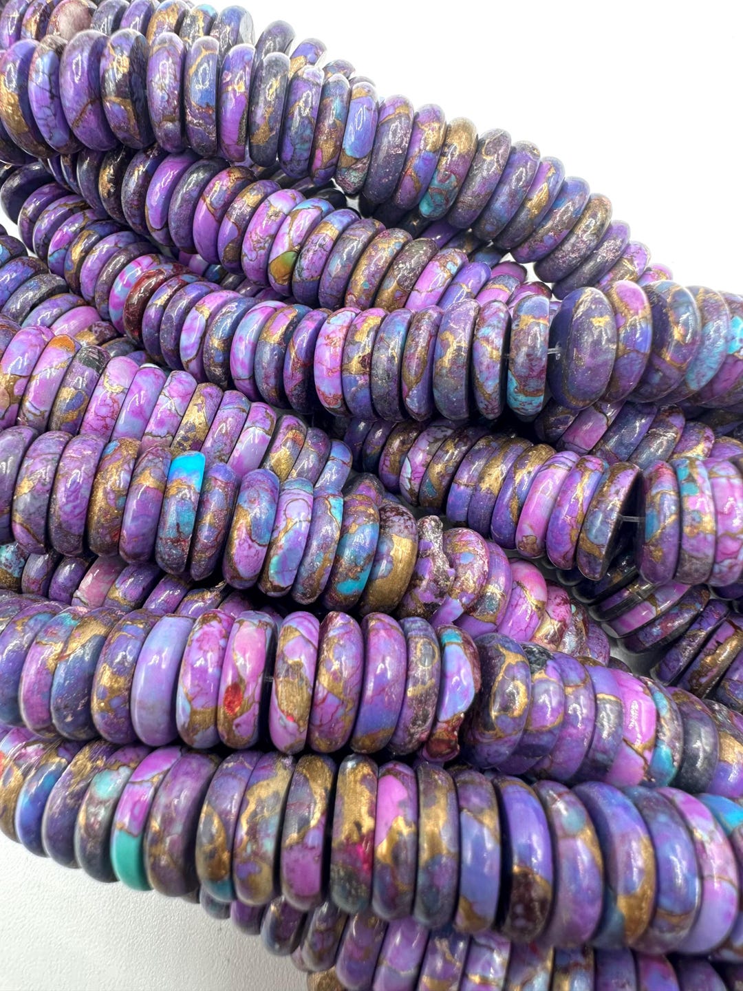 Spotted Mohave Purple Wafer Rondell Beads - 12-13mm, Sold by 8" Strand ...