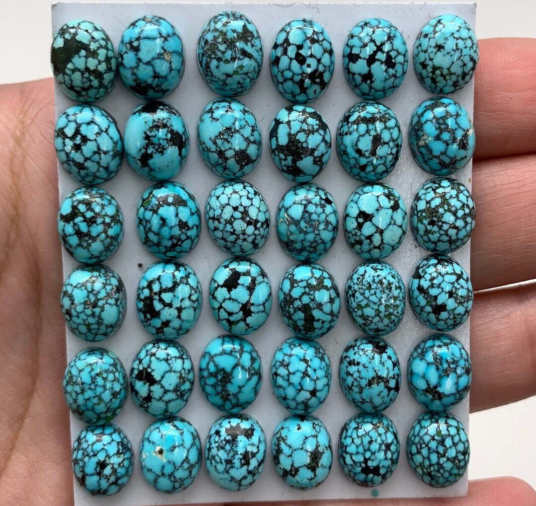 8x10mm Oval Natural Spiderweb Kingman Turquoise Calibrated Cabochons ...
